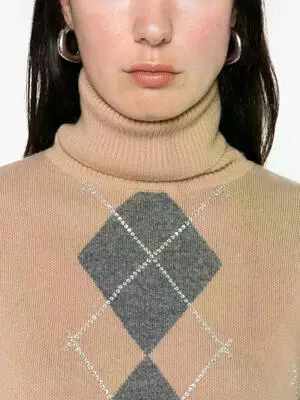 Retrofete Alberte Embellished Argyle Pattern Sweater - Neutrals