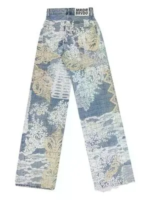 WHO DECIDES WAR Grid Lace Straight-fit Jeans