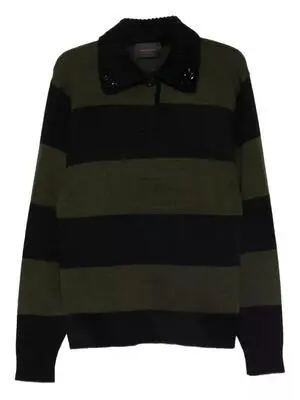 Simone Rocha Striped Embellished-collar Polo Shirt