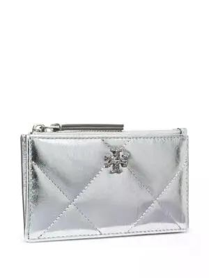 Tory Burch Kira Diamond-quilted Zip-up Card Case - Silver
