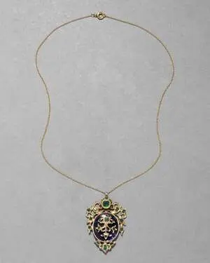 Alexis Bittar Antique 14k Hand-cut Emerald French Medallion Pendant Necklace - Gold