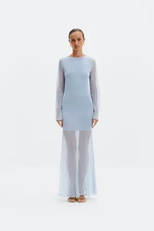 MALINA Haisley Sheer Knitted Maxi Dress - Sky