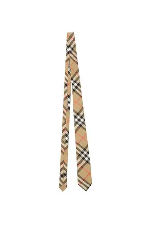 Burberry Check Cotton Tie - Sand Beige