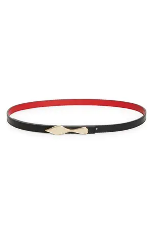 CHRISTIAN LOUBOUTIN Bettina Reversible Leather Skinny Belt - Black/loubi/gold