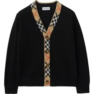 Burberry Check Trim Wool Cardigan - Black