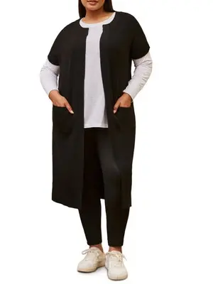 LIVE UNLIMITED Ribbed Neck Longline Cardigan