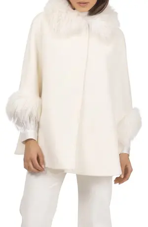 Gorski Wool Cape With Shearling Collar And Cuffs - Ivory