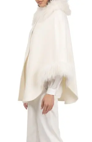 Gorski Wool Cape With Shearling Collar And Cuffs - Ivory
