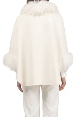 Gorski Wool Cape With Shearling Collar And Cuffs - Ivory
