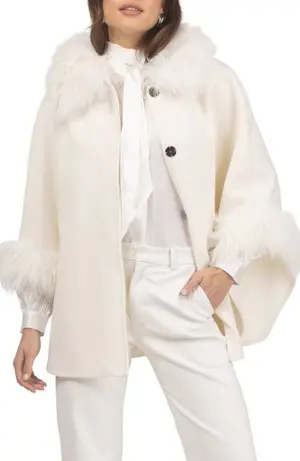 Gorski Wool Cape With Shearling Collar And Cuffs - Ivory