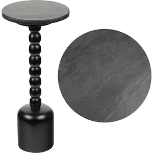 JONATHAN Y Turner 24.5" Designer Cottage Spindle Wood Column Drink Table And Decorative End Table With Marble Round Top - Black