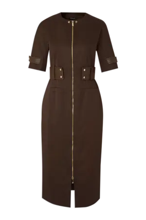 Karen Millen Cotton Utility Midi Dress With Faux Leather Accents