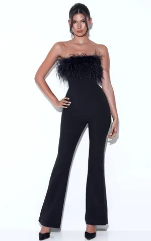 MISS CIRCLE Kylan Feather-trimmed Jumpsuit - Black