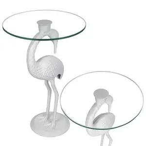 JONATHAN Y Blanche 25" Classic Mid-century Glass Top Flamingo End Table - White/clear
