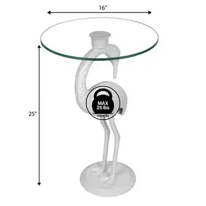 JONATHAN Y Blanche Coastal Flamingo Accent End Table, Round Glass Top Iron Base