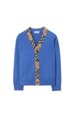 Burberry Check Trim Wool Cardigan - Hyacinth Blue