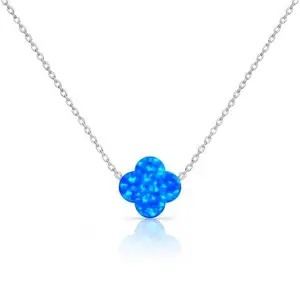 DONATELLO GIAN Sterling Silver Opal Clover Pendant Necklace - Blue