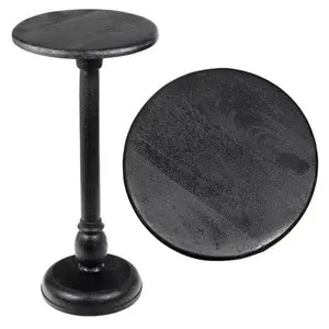 JONATHAN Y Leopold 24.5" Cottage Designer Mango Wood Pedestal Round Drink Table And Decorative End Table - Black