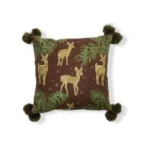 TAG Wilde Pine Deer Throw Pillowchristmas Decor, Multi - Brown