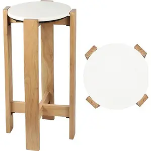 JONATHAN Y Elena Minimalist Round Wood Drink Table, Side Table With Top - Natural/white