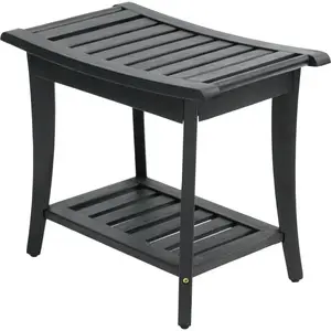 JONATHAN Y Tucker Modern Acacia Wood Shower Bench With Storage Shelf - Black