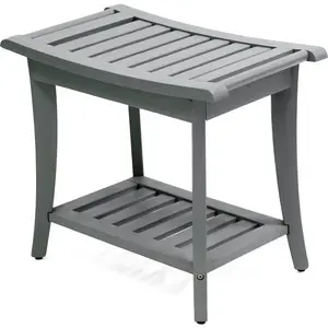 JONATHAN Y Tucker Modern Acacia Wood Shower Bench With Storage Shelf - Gray