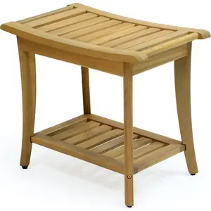 JONATHAN Y Tucker Modern Acacia Wood Shower Bench With Storage Shelf - Light Teak