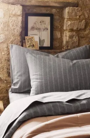 CHRISTY Flannel Stripe Brushed Cotton Duvet Cover Sets - Silver
