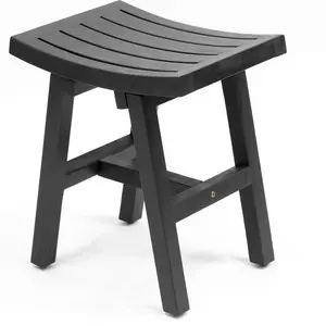 JONATHAN Y Tamlyn 15.75" Traditional Classic Slatted Solid Acacia Wood Indoor/outdoor Shower Stool - Black