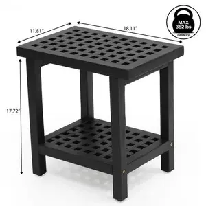 JONATHAN Y Armin Modern Acacia Wood Shower Stool With Storage Shelf, Heavy Duty Slatted Bath Spa Bench For Bathroom - Black