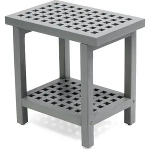 JONATHAN Y Armin Modern Acacia Wood Shower Stool With Storage Shelf, Heavy Duty Slatted Bath Spa Bench For Bathroom - Gray