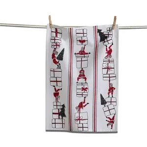TAG Oh What Fun Santa Dishtowel Cotton Kitchen Towel - Red