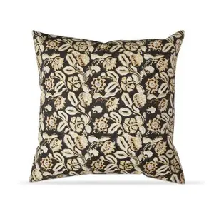 TAG Black Honeysuckle Block Print Cotton Throw Pillow Accent - Brown