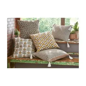TAG Black Honeysuckle Block Print Cotton Throw Pillow Accent