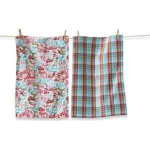TAG Woodcut Mushroom Dishtowel Set Multicolor Cotton Kitchen Towels - Blue