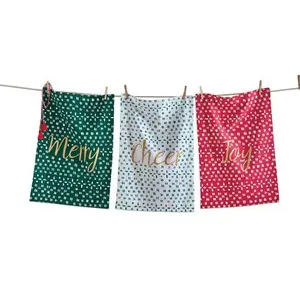 TAG Joyful Set Of Three Cotton Dishtowels For Christmas Kitchen - Multicolored
