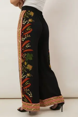 RAISHMA Reyna Wide-leg Trousers With Floral Embroidery