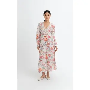 RAISHMA Floral Cotton A-line Midi Dress