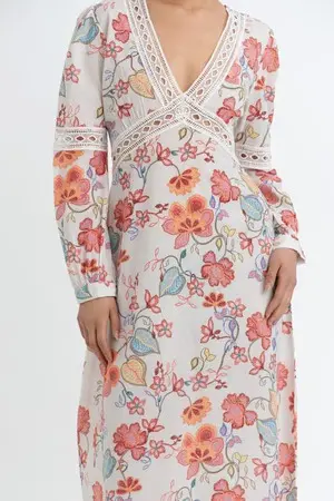 RAISHMA Floral Cotton A-line Midi Dress