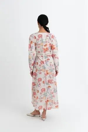 RAISHMA Floral Cotton A-line Midi Dress