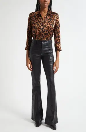 L'Agence Dani Leopard Print Silk Shirt