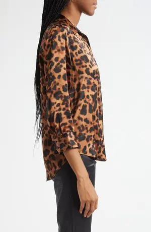 L'Agence Dani Leopard Print Silk Shirt