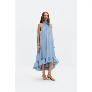MALINA Sabrina Halterneck Ruffled Midi Dress - Sky