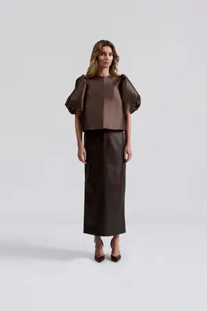 MALINA Cleo Pouf Balloon Sleeve Blouse - Chocolate