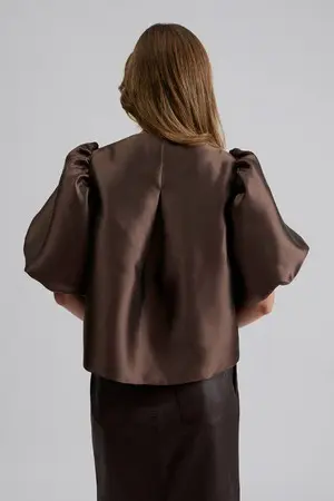 MALINA Cleo Pouf Balloon Sleeve Blouse - Chocolate