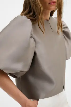 MALINA Cleo Pouf Balloon Sleeve Blouse - Graphite