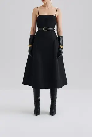MALINA Calista Exaggerated Hip Midi Dress