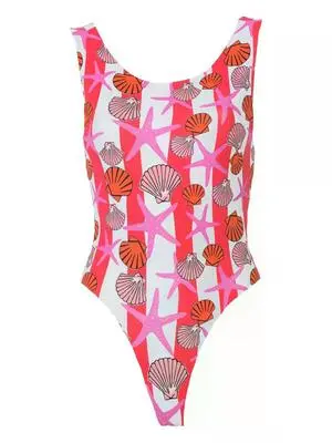 Lhd Key Biscayne Striped Print Bodysuit - Red