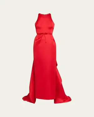 Prabal Gurung Caroline Satin Gown With Detachable Train