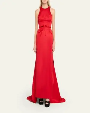 Prabal Gurung Caroline Satin Gown With Detachable Train